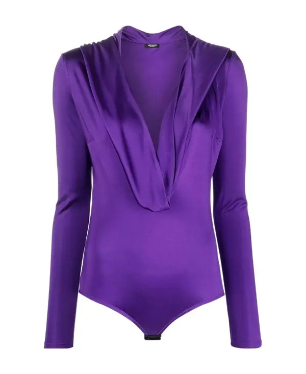 Versace Cowl Neck Long Sleeve Bodysuit - Purple