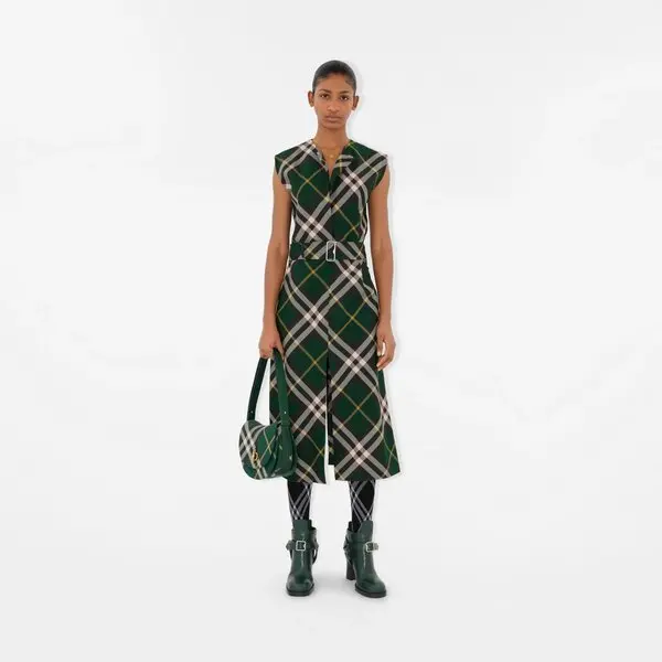 Burberry Nova Checked Belted Sleeveless Midi Dress