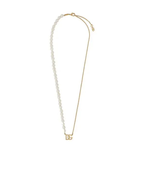 Dolce & Gabbana Logo Pearl Chain Necklace - Yellow