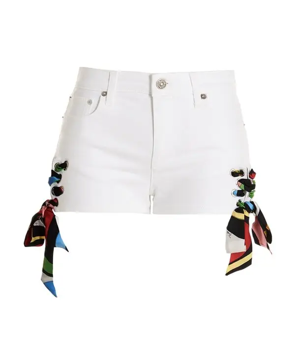 Emilio Pucci Printed Lace-up Denim Shorts - White