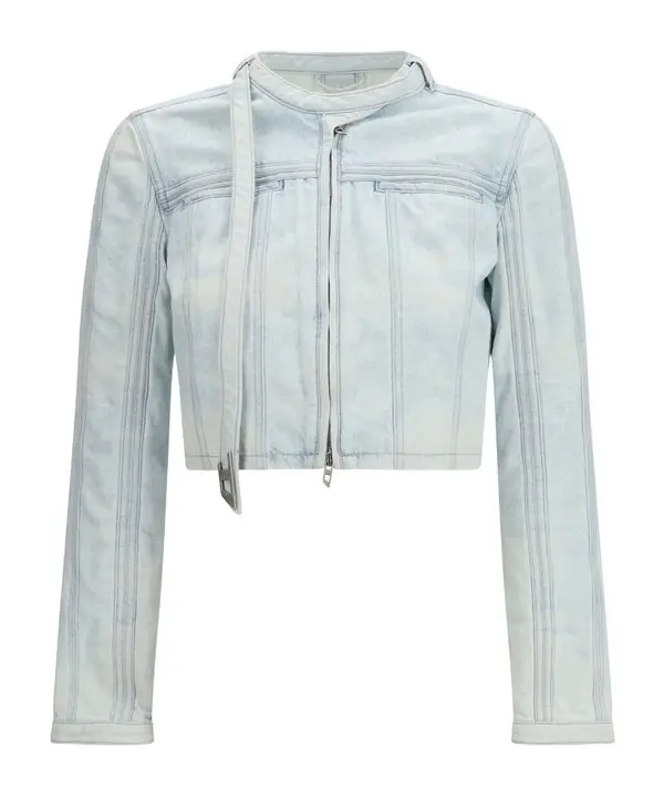 DIESEL® De Saphix Cropped Denim Jacket With Zip Fastening - Blue