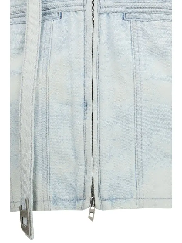 DIESEL® De Saphix Cropped Denim Jacket With Zip Fastening - Blue