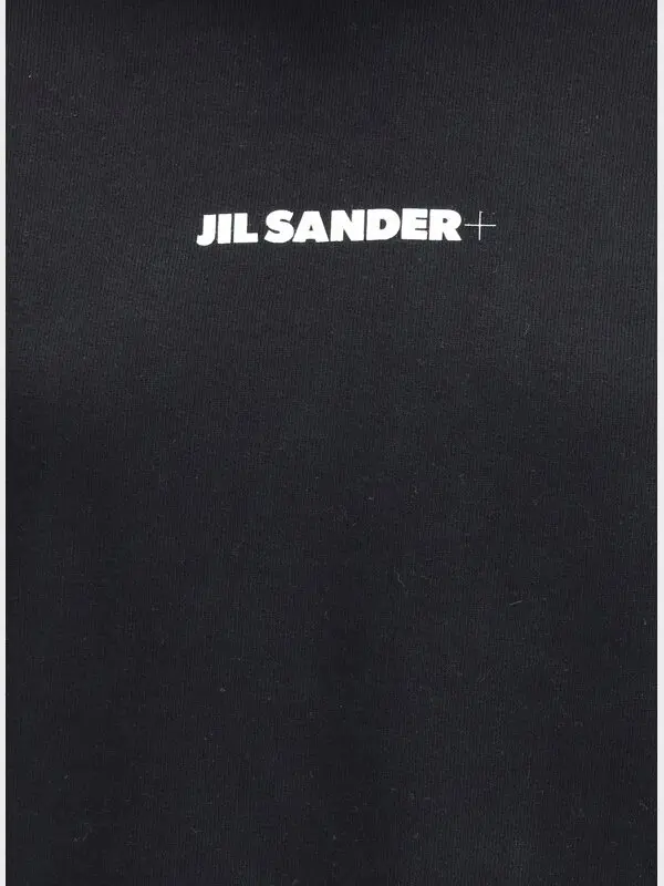 JIL SANDER Logo Printed Drawstring Hoodie - Black