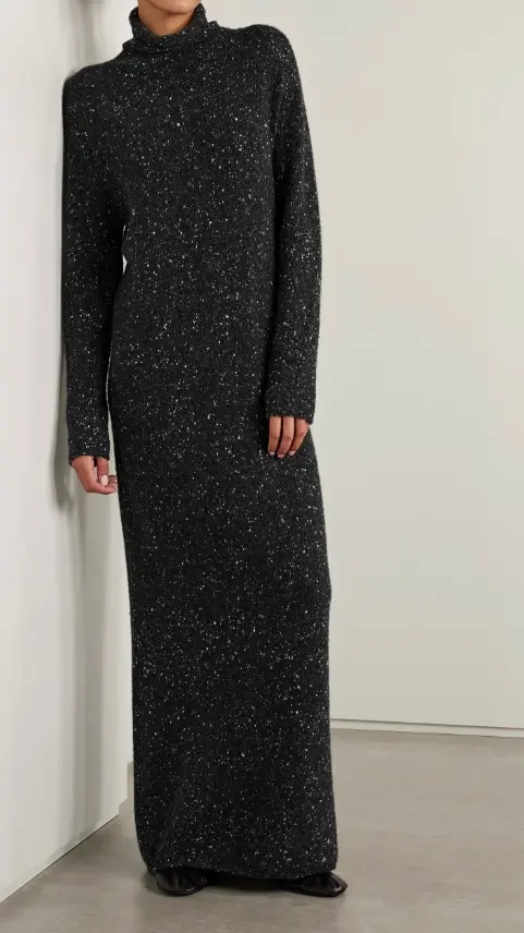 THE ROW Melani Speckled Cashmere Column Dress - Black