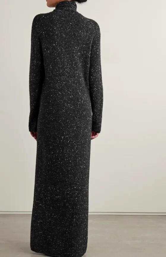 THE ROW Melani Speckled Cashmere Column Dress - Black