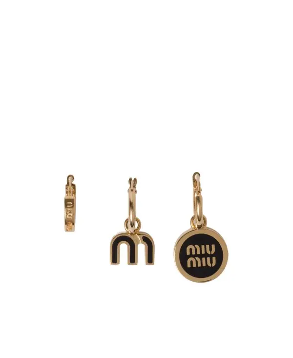 Miu Miu Set Of Three Clasp Fastened Hoop Earrings - Green