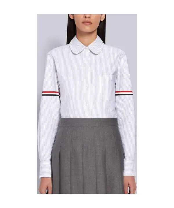 Thom Browne Striped Button-up Shirt With Armband Detail - Medium Gray