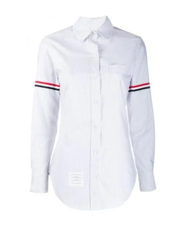 Thom Browne Striped Button-up Shirt With Armband Detail - Medium Gray