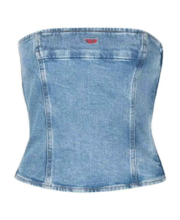DIESEL® De-ville Strapless Denim Crop Top - Light Blue