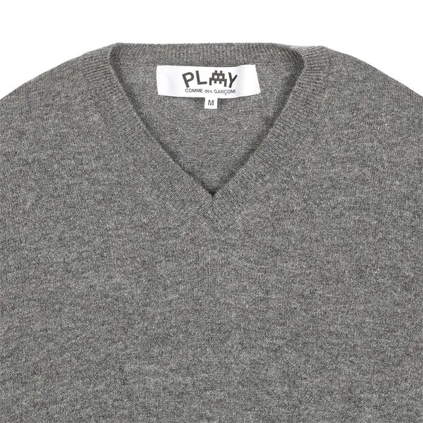 Comme Des Garçons V-neck Long Sleeve Sweater With Embroidered Detail - Gray