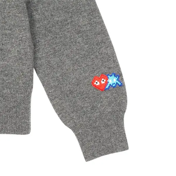 Comme Des Garçons V-neck Long Sleeve Sweater With Embroidered Detail - Gray