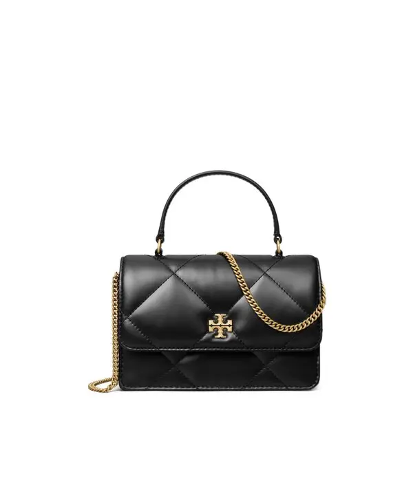 Tory Burch Mini Kira Diamond Quilt Top-handle Chain Wallet - Black