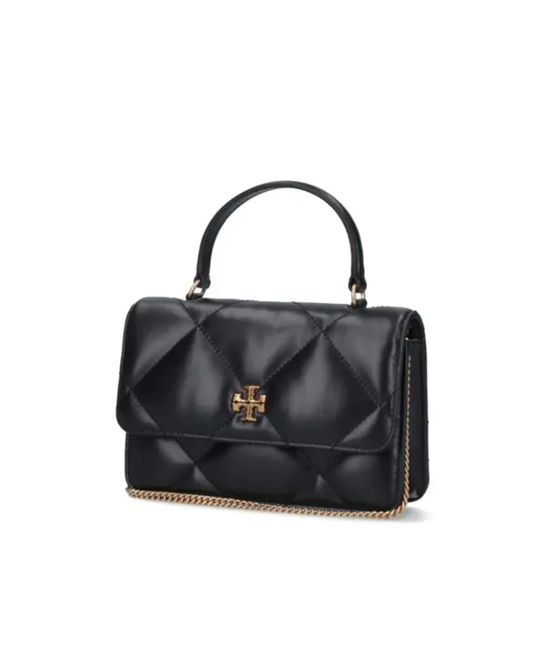 Tory Burch Mini Kira Diamond Quilt Top-handle Chain Wallet - Black