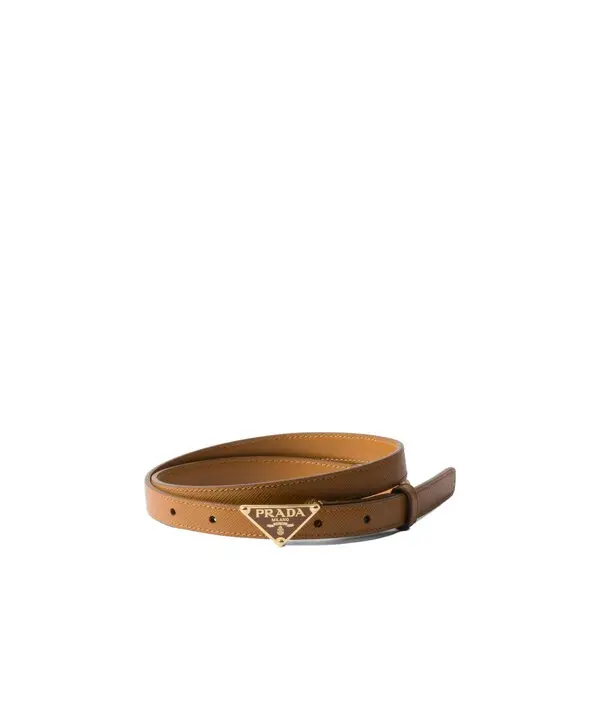 Prada Triangle Logo Buckle Belt - Caramel