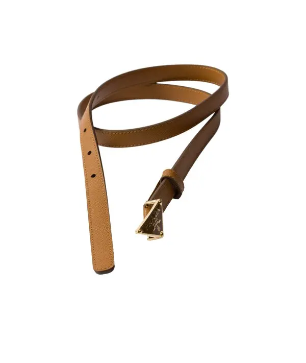 Prada Triangle Logo Buckle Belt - Caramel