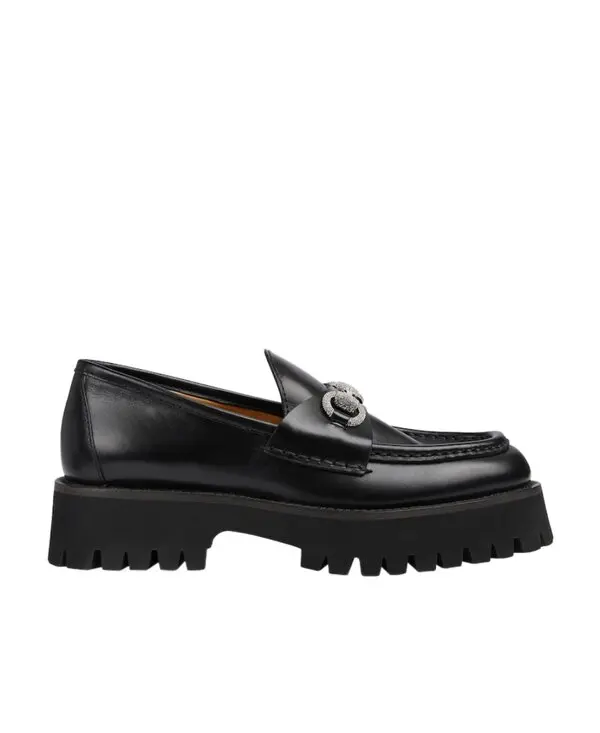 Gucci Horsebit Detailed Loafers With Silver Hardware And Crystal Embellishments