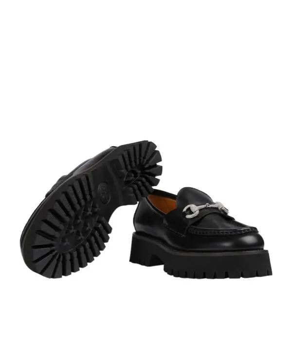 Gucci Horsebit Detailed Loafers With Silver Hardware And Crystal Embellishments