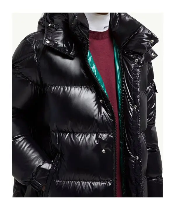 Moncler Hanoverian Quilted Long Sleeve Coat With Detachable Hood