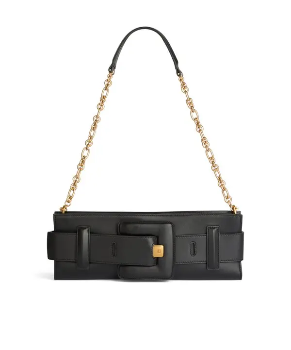 Balmain Anthem Smooth Leather Clutch With Chain Strap - Black