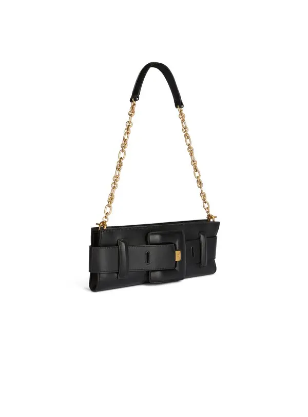 Balmain Anthem Smooth Leather Clutch With Chain Strap - Black