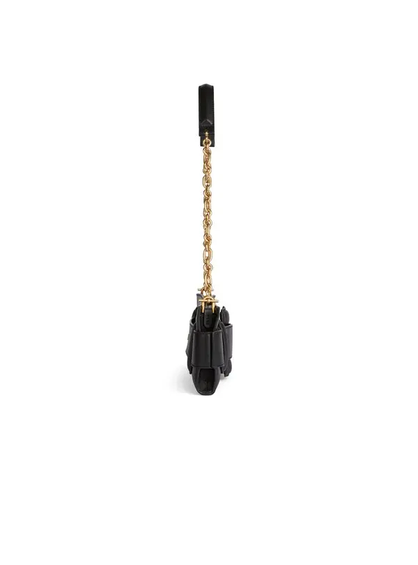 Balmain Anthem Smooth Leather Clutch With Chain Strap - Black