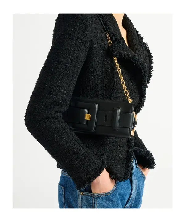 Balmain Anthem Smooth Leather Clutch With Chain Strap - Black