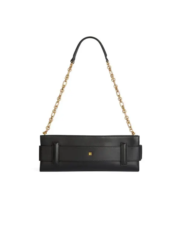 Balmain Anthem Smooth Leather Clutch With Chain Strap - Black