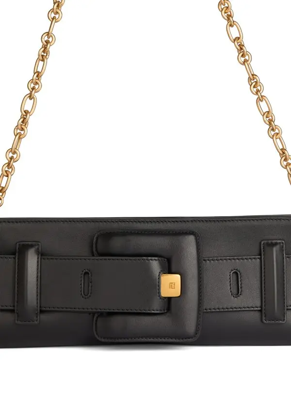Balmain Anthem Smooth Leather Clutch With Chain Strap - Black