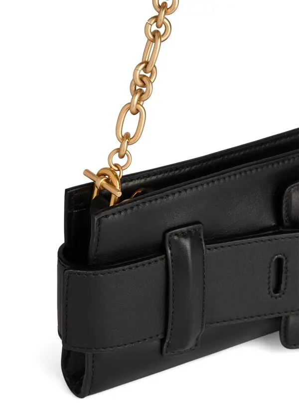 Balmain Anthem Smooth Leather Clutch With Chain Strap - Black