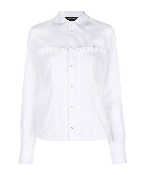 Dsquared2 Cotton Corset Shirt With Lotus Leaf Details - White