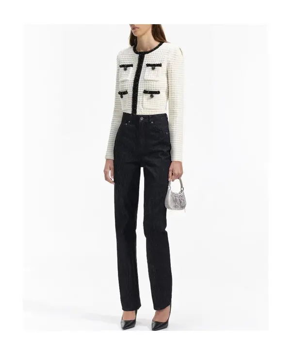 SELF-PORTRAIT Textured Knitted Cardigan With Embellished Pockets