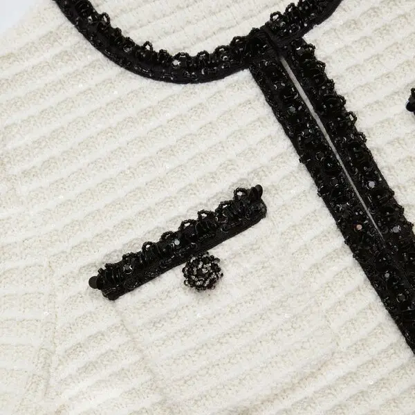 SELF-PORTRAIT Textured Knitted Cardigan With Embellished Pockets