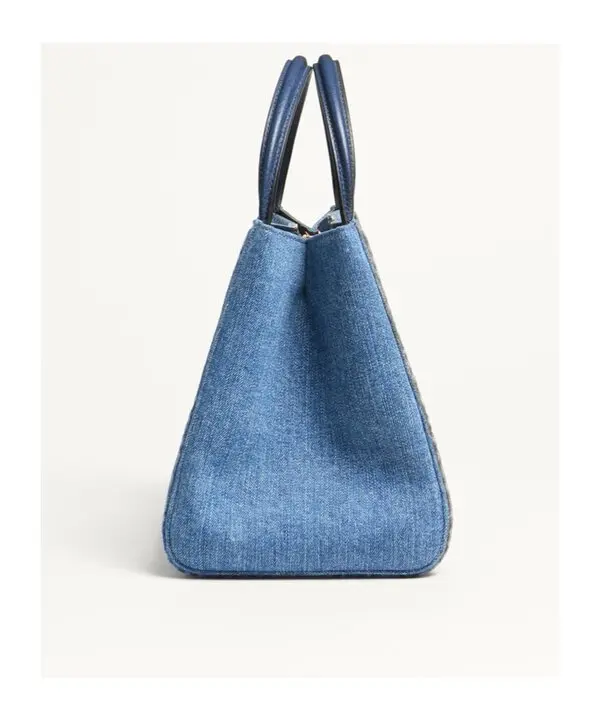 Valentino Garavani Alltime Logo Plaque Medium Denim Tote Bag