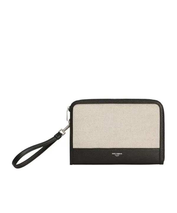 Dolce & Gabbana Canvas And Leather Clutch Bag - White