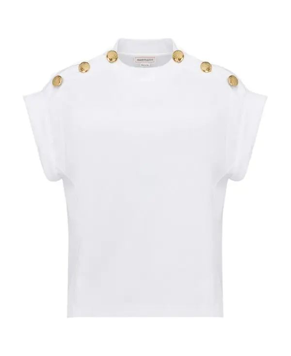 Alexander McQueen Seal Button-embellished T-shirt - White