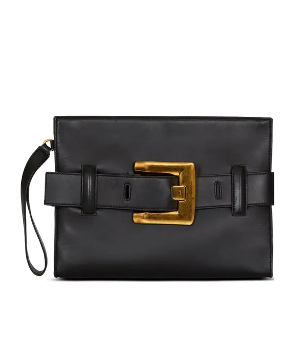 Balmain Anthem Buckle Wristlet Bag - Black