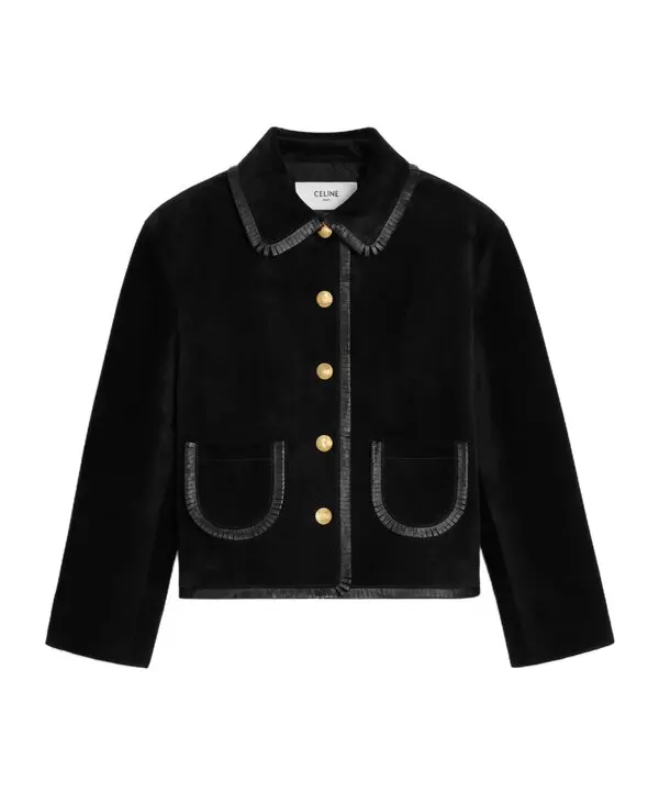 Celine Suede Blouson Jacket With Fringe Detail