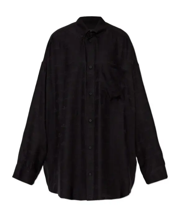 Balenciaga Allover Logo Oversized Shirt - Black