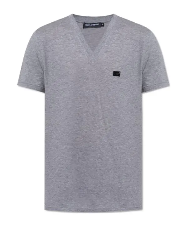 Dolce & Gabbana Dolce Gabbana Logo Plaque V-neck T-shirt - Grey