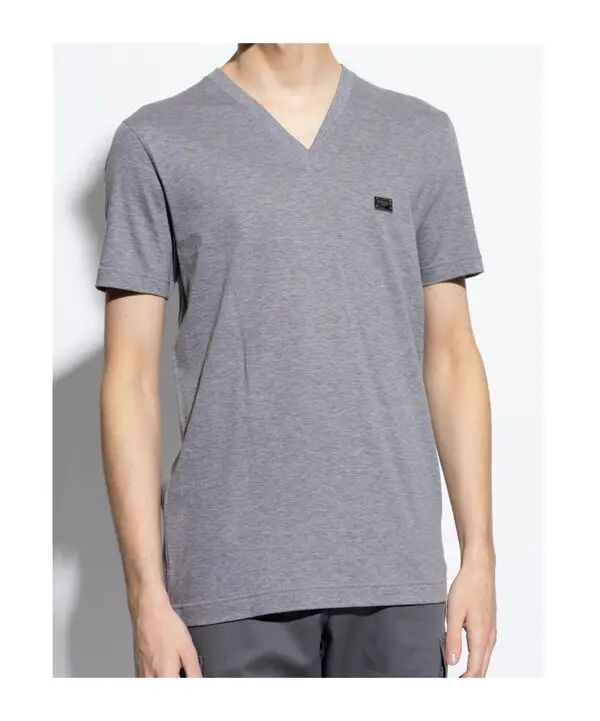 Dolce & Gabbana Dolce Gabbana Logo Plaque V-neck T-shirt - Grey