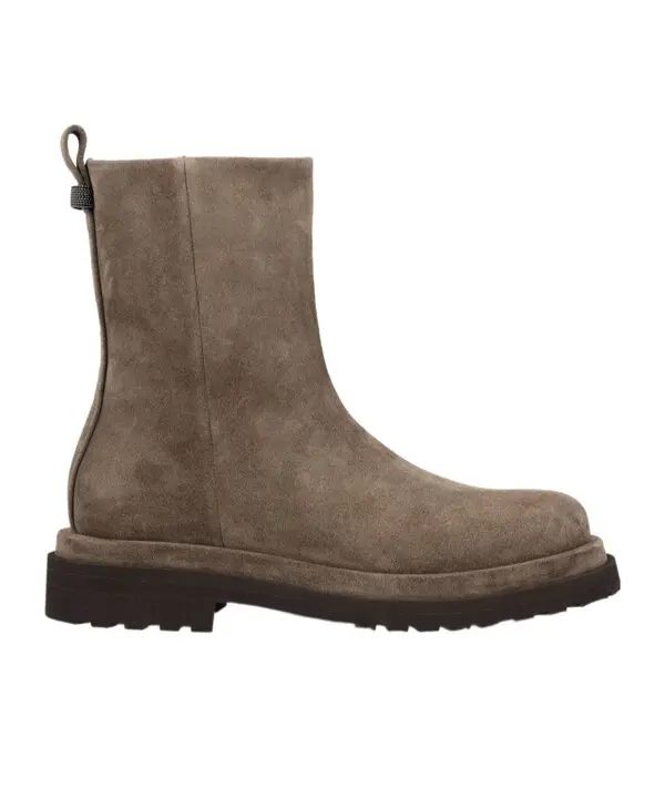 Brunello Cucinelli Round Toe Zip Up Ankle Boots