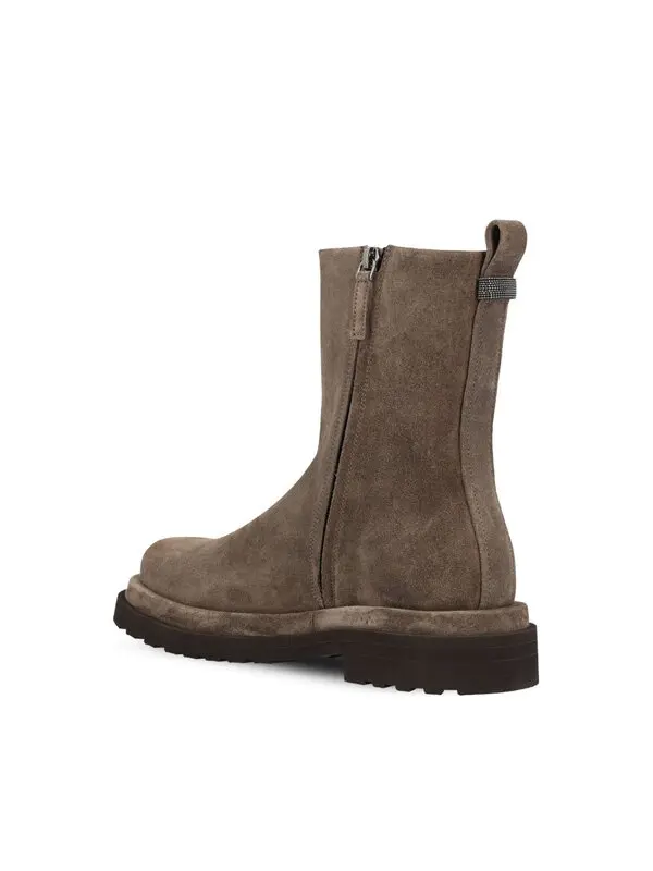 Brunello Cucinelli Round Toe Zip Up Ankle Boots