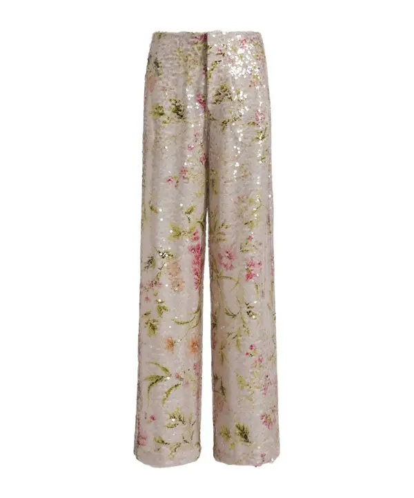 Alberta Ferretti Sequined Floral Print Trousers - Nude
