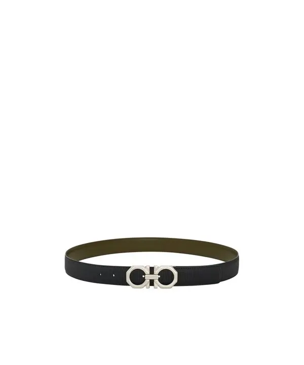FERRAGAMO Reversible Gancini Buckle Belt - Black/olive Green