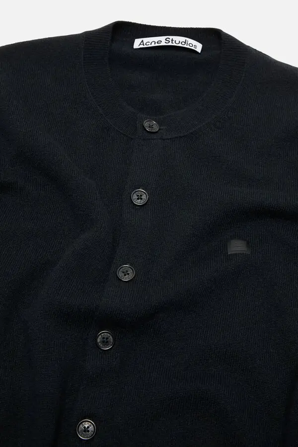 Acne Studios Round Neck Button Cardigan With Logo Patch - Black