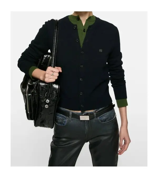 Acne Studios Round Neck Button Cardigan With Logo Patch - Black
