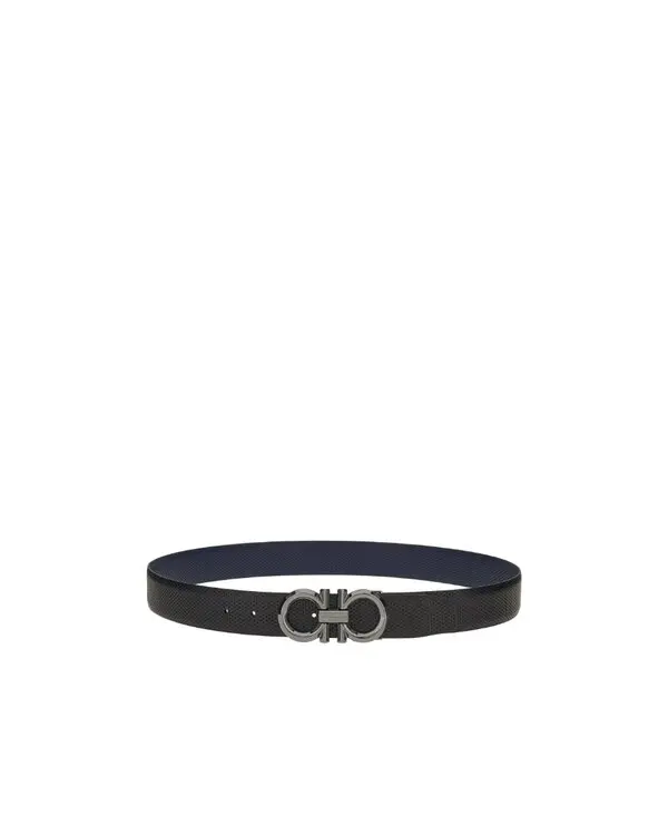 FERRAGAMO Adjustable Gancini Belt - Black/navy Blue