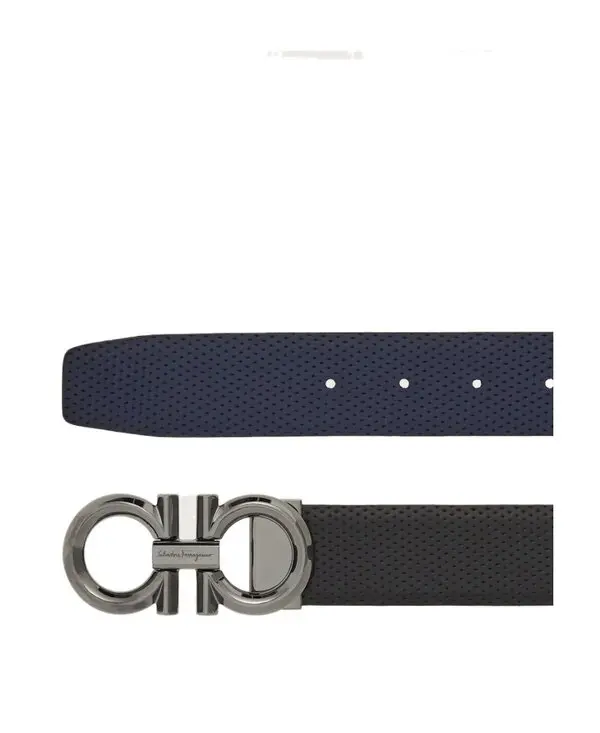 FERRAGAMO Adjustable Gancini Belt - Black/navy Blue