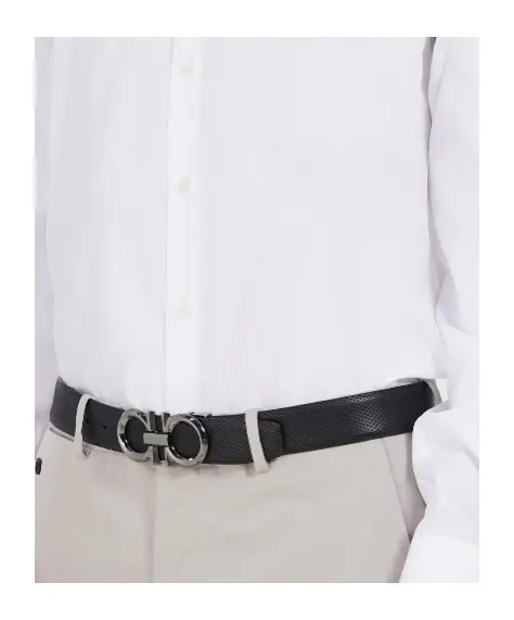 FERRAGAMO Adjustable Gancini Belt - Black/navy Blue