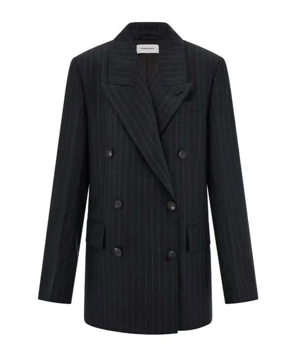 FERRAGAMO Double-breasted Pinstripe Suit Jacket - Coal